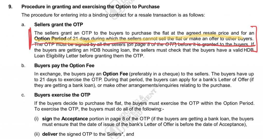 HDB option period and unexpected non exercise of OTP